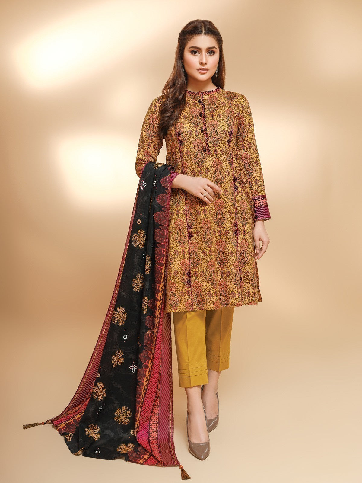 edenrobe Women's Mustard Unstitched 3PC Cambric - EWU21A7-21246 – edenrobe Pakistan