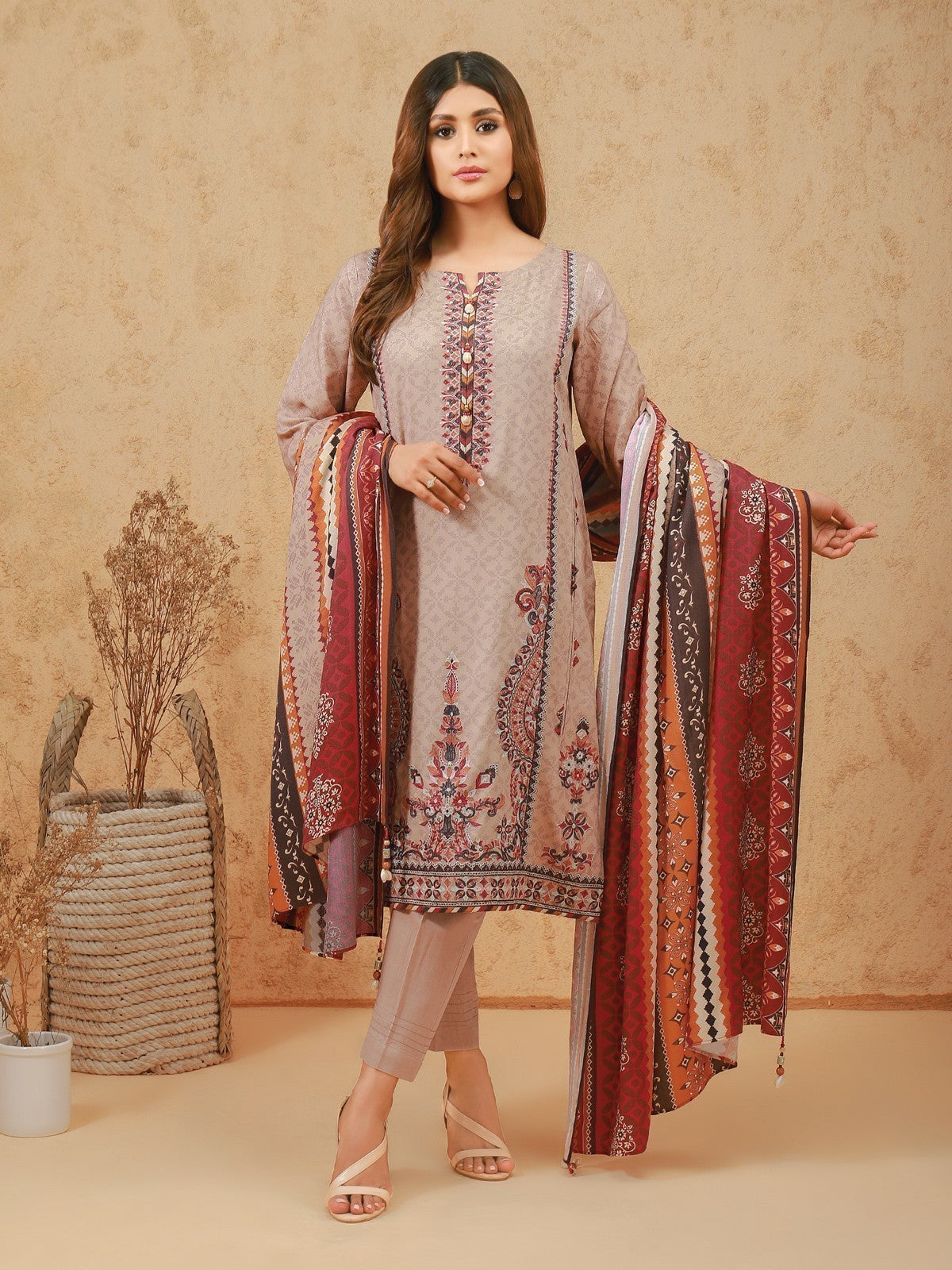 edenrobe Women's Dull Peach Unstitched 3PC Crepe - EWU21V11-21647 – edenrobe Pakistan