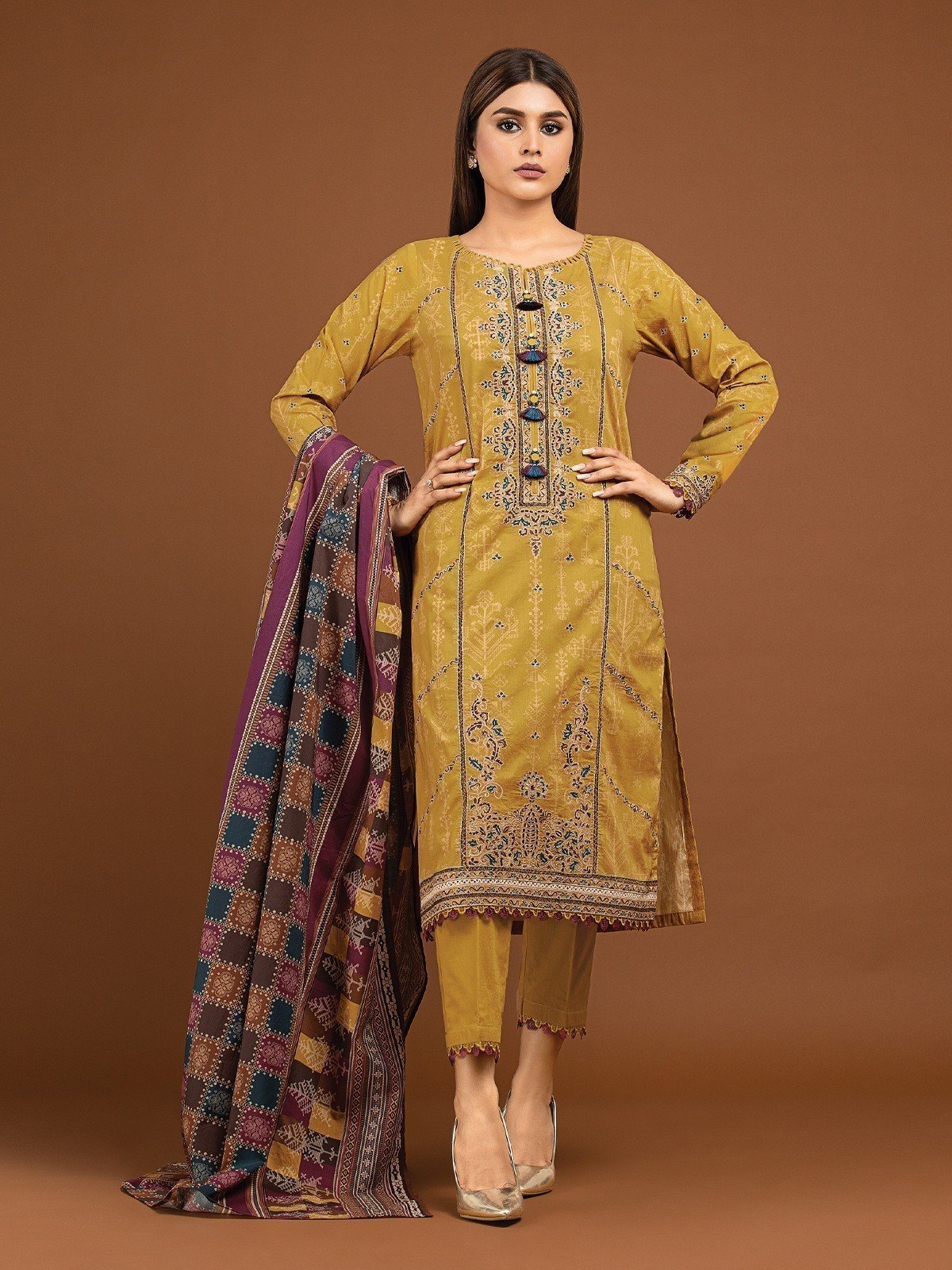 edenrobe Women's Mustard Unstitched 3PC Khaddar - EWU22V11-25020 – edenrobe Pakistan