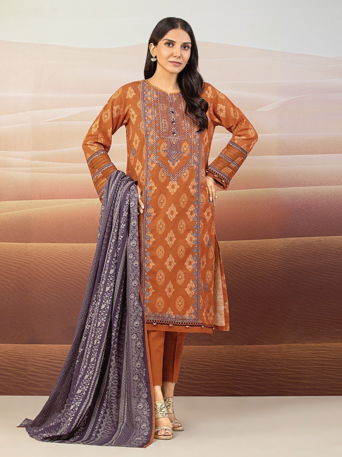 edenrobe Women's Rust Unstitched 3PC Khaddar - EWU22V11-25029 – edenrobe Pakistan
