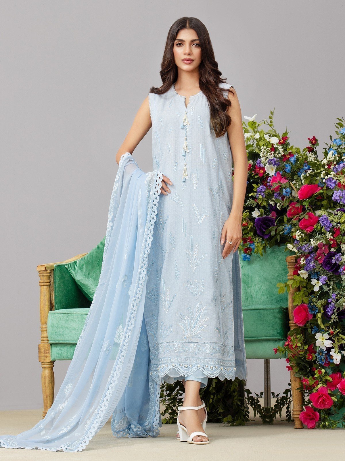 edenrobe Women's Light Blue Unstitched 3PC Dobby - EWU23V7-26739-3P – edenrobe Pakistan