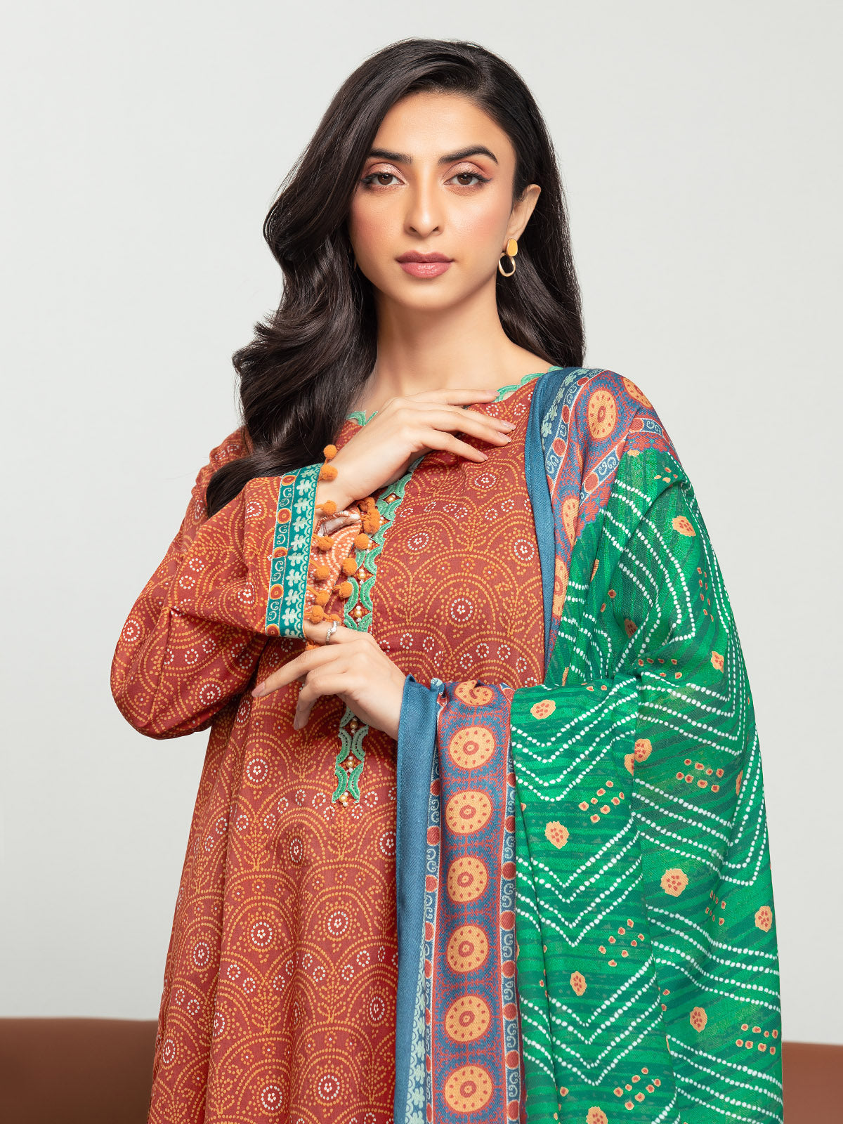 edenrobe Women's Orange Unstitched 3PC Khaddar - EWU23A3S-27600-3P ...