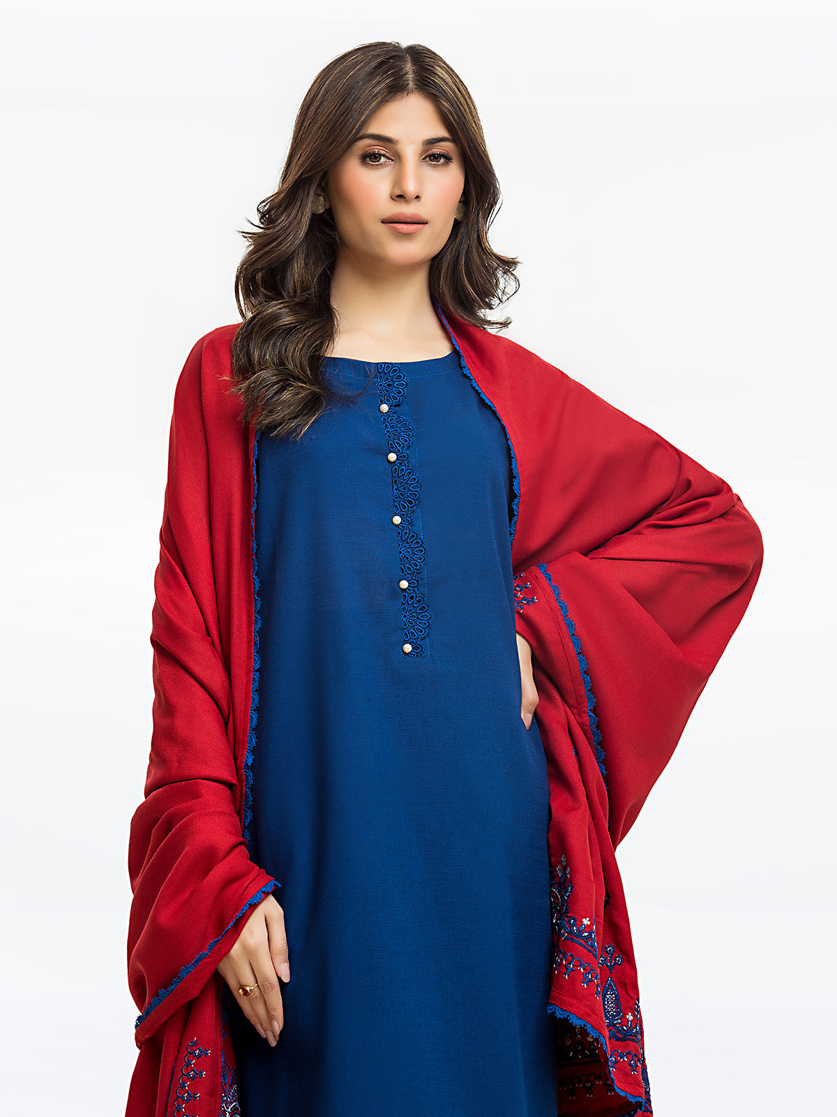edenrobe Women's Royal Blue Ready To Wear 3Pc Khaddar - EWTKE23-68800-3P – edenrobe Pakistan