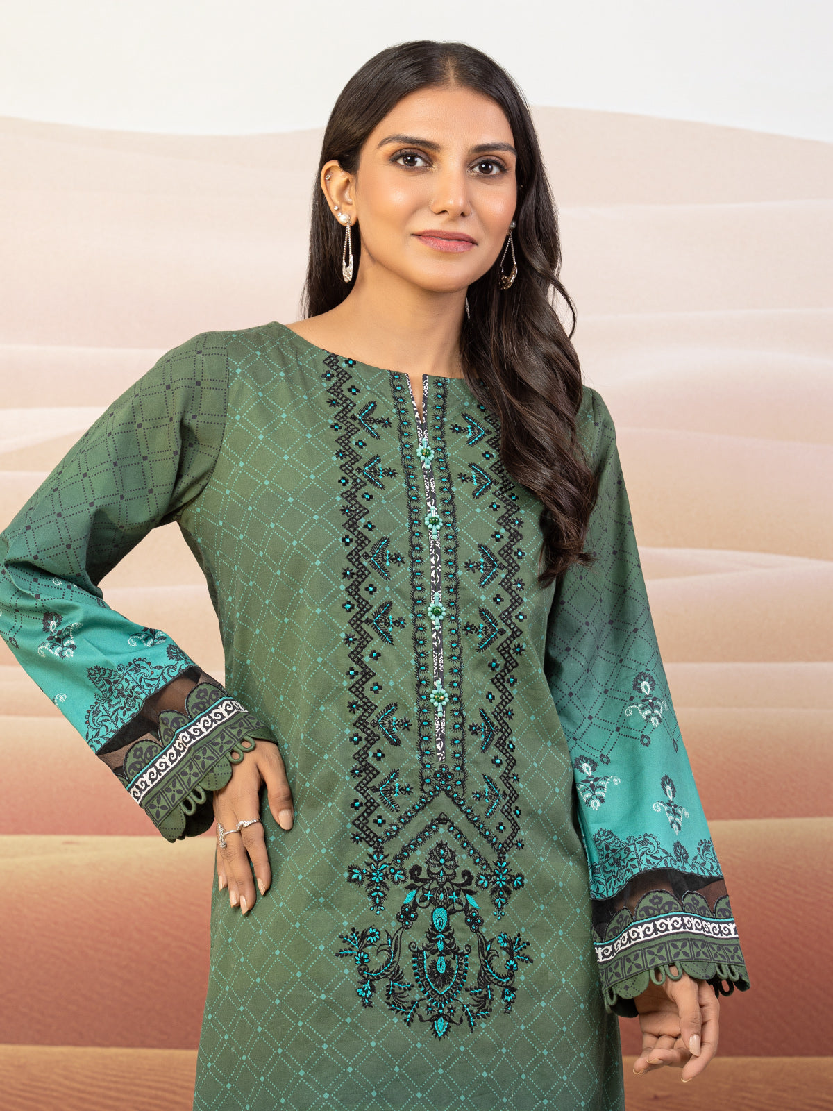 edenrobe Women's Sea Green Unstitched 1PC Cotton Satin - EWU22V9-25046 ...