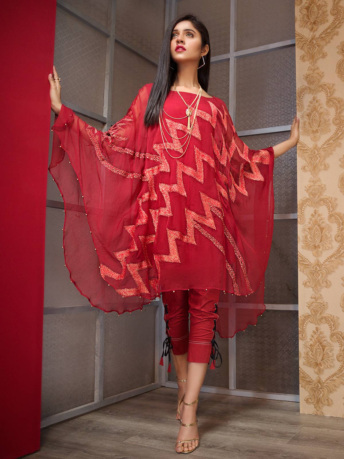 edenrobe Women's Red Ready To Wear 1PC - ELTKE18-66432 – edenrobe Pakistan