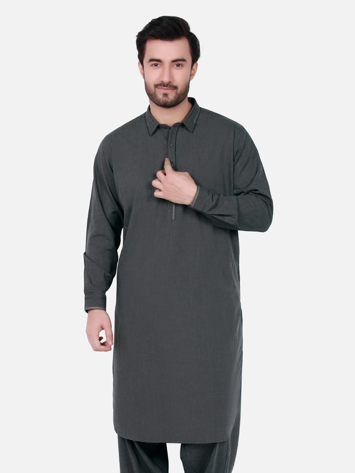 edenrobe Men's Dark Grey Kurta Shalwar - EMTKS19S-40722 – edenrobe Pakistan