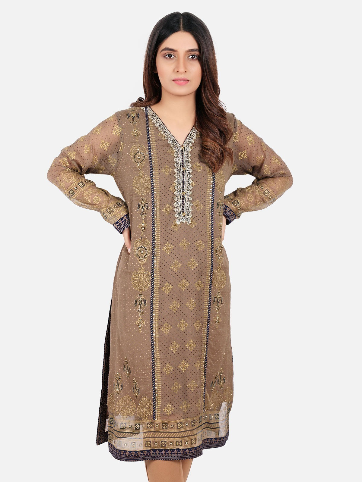 edenrobe Women's Mehndi Ready To Wear 1PC Chiffon - ELTKE19-66201 ...