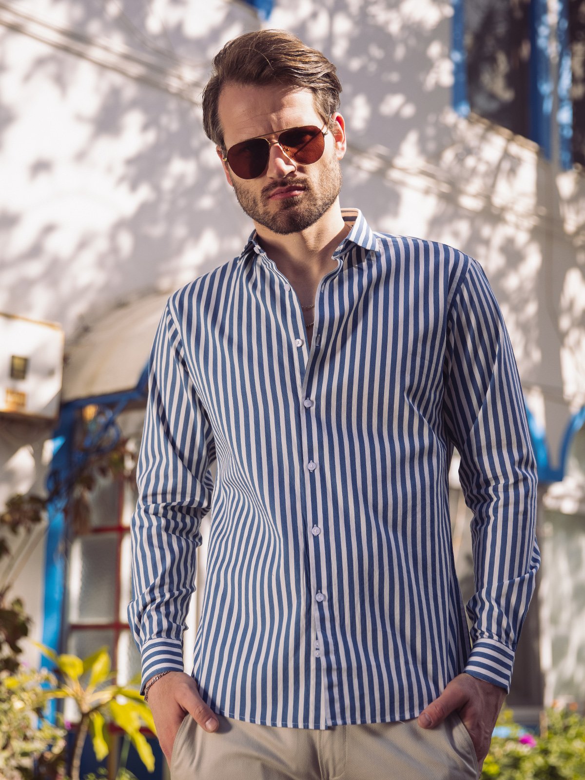 edenrobe Men's Blue & White Shirt - EMTSUC20-107 – edenrobe Pakistan