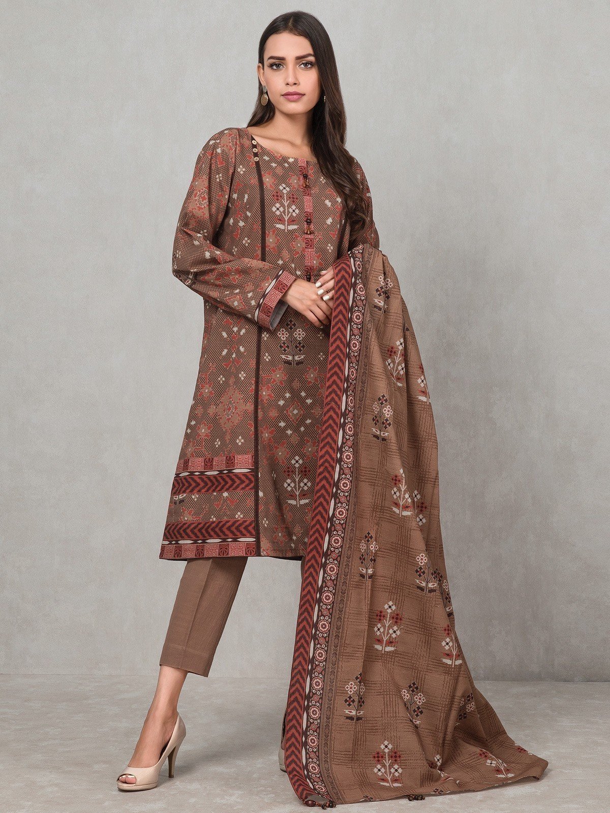 edenrobe Women's Brown Unstitched 3PC Khaddar - EWU20A10-20300 ...