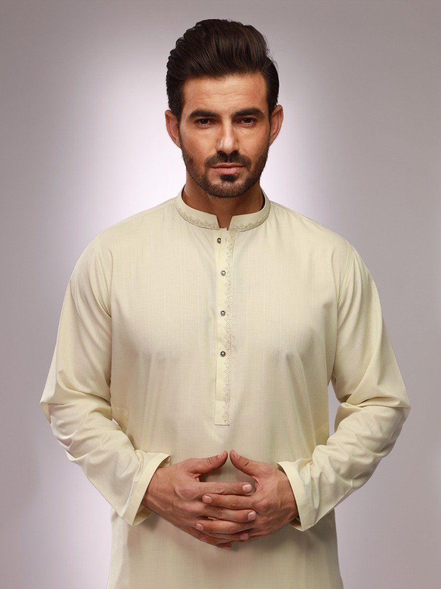 edenrobe Men's Cream Kurta Shalwar - EMTKS21S-40868 – edenrobe Pakistan
