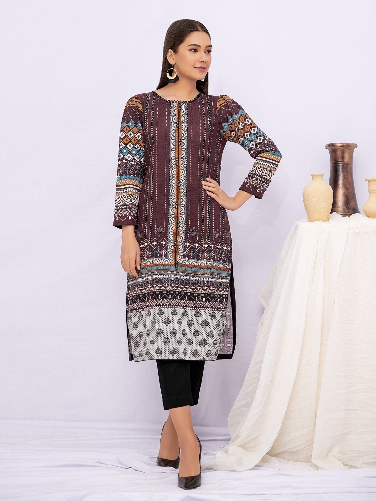 edenrobe Women's Burgundy Unstitched 1PC Khaddar - EWU21A9-21588 ...