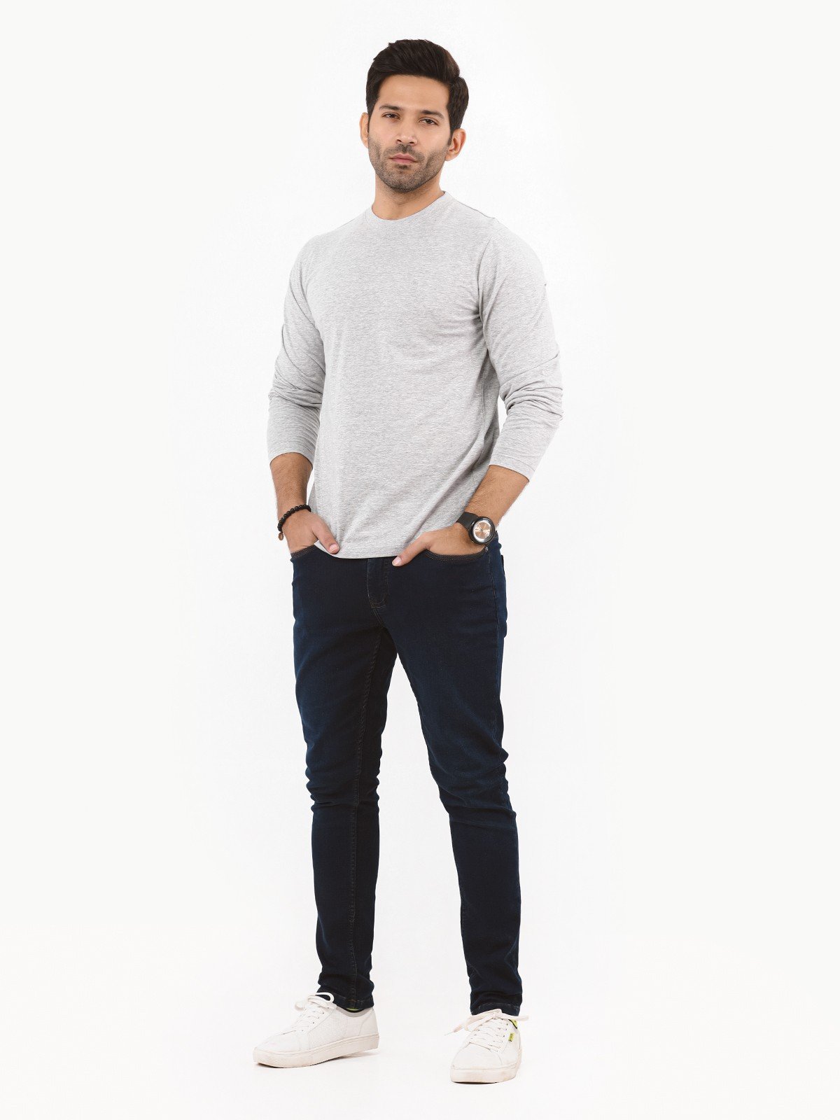 edenrobe Men's Heather Grey Basic Tee - EMTBF22-003 – edenrobe Pakistan