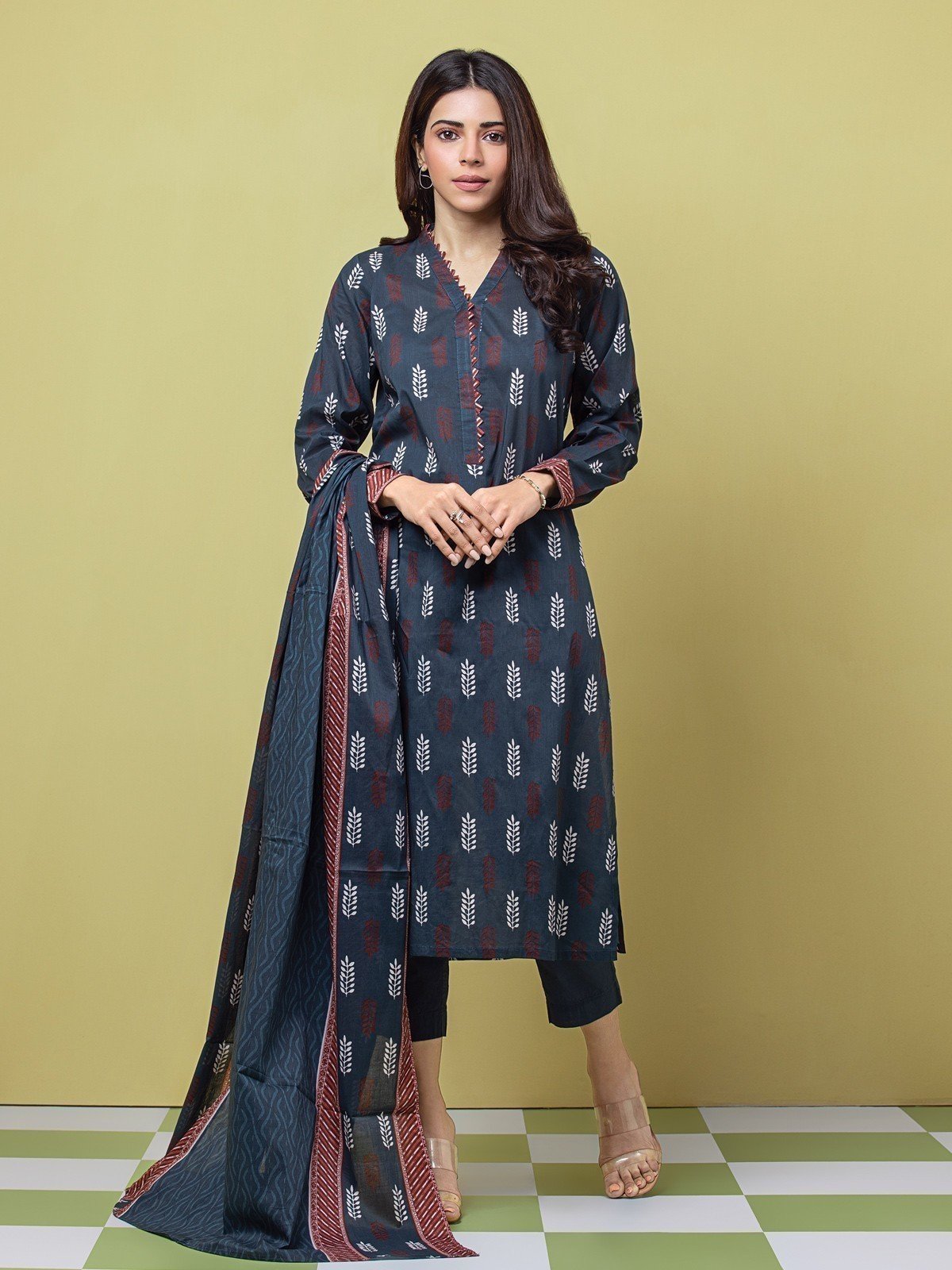 edenrobe Women's Teal Unstitched 3PC Lawn - EWU23A1-26039 – edenrobe Pakistan