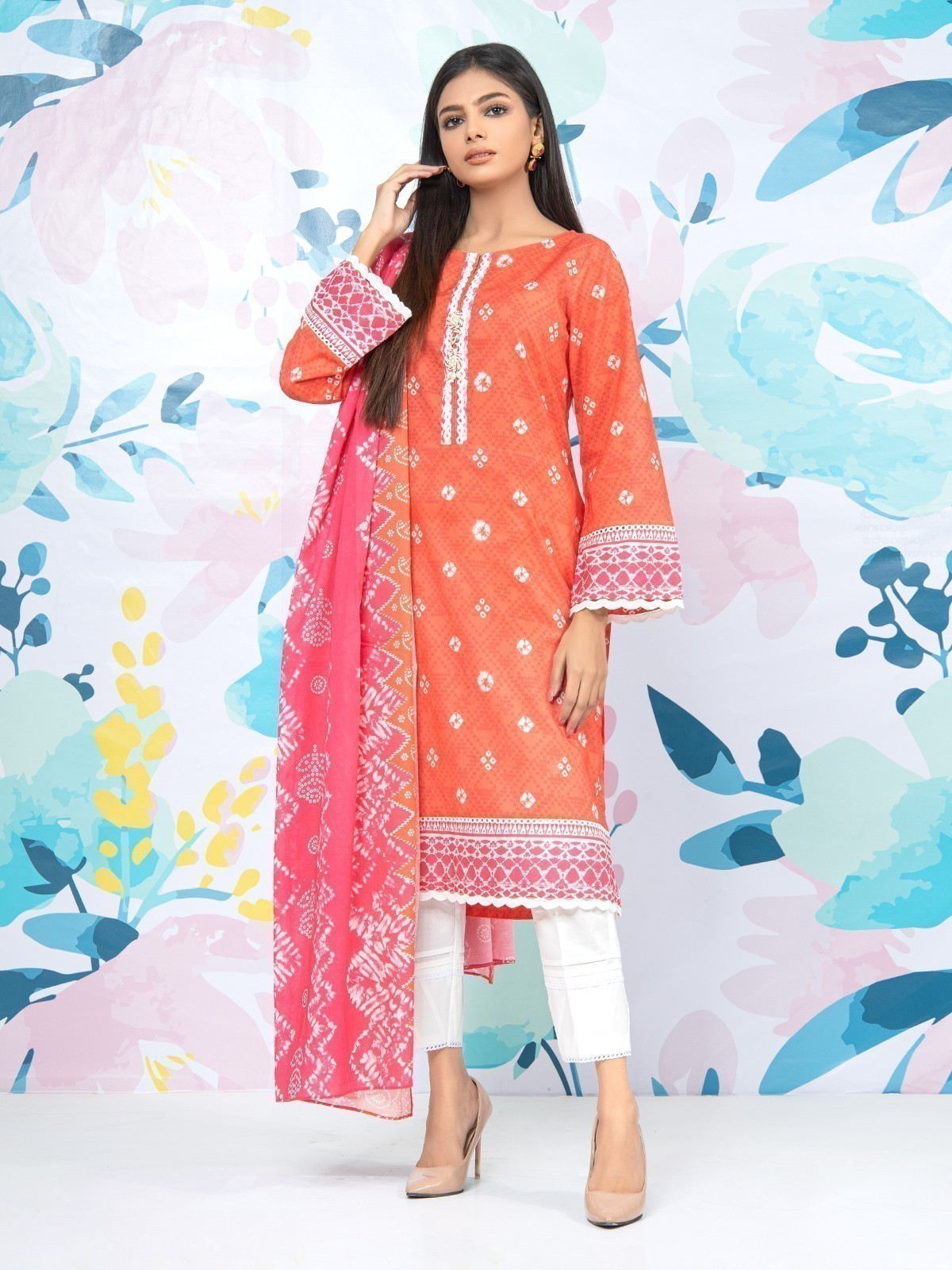 edenrobe Women's Peach Unstitched 3PC Lawn - EWU23A1-26360 – edenrobe Pakistan