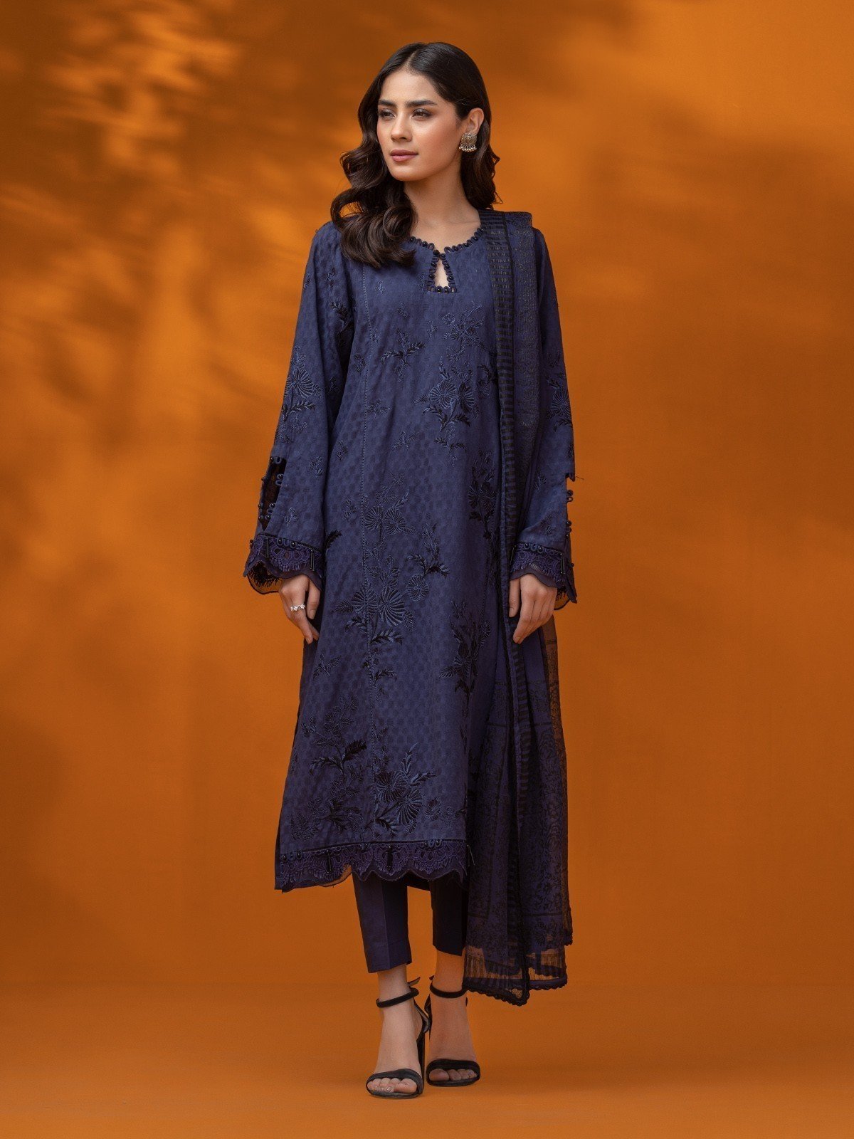 edenrobe Women's Navy Blue Unstitched 3PC Dobby - EWU23V7-26628-3P ...